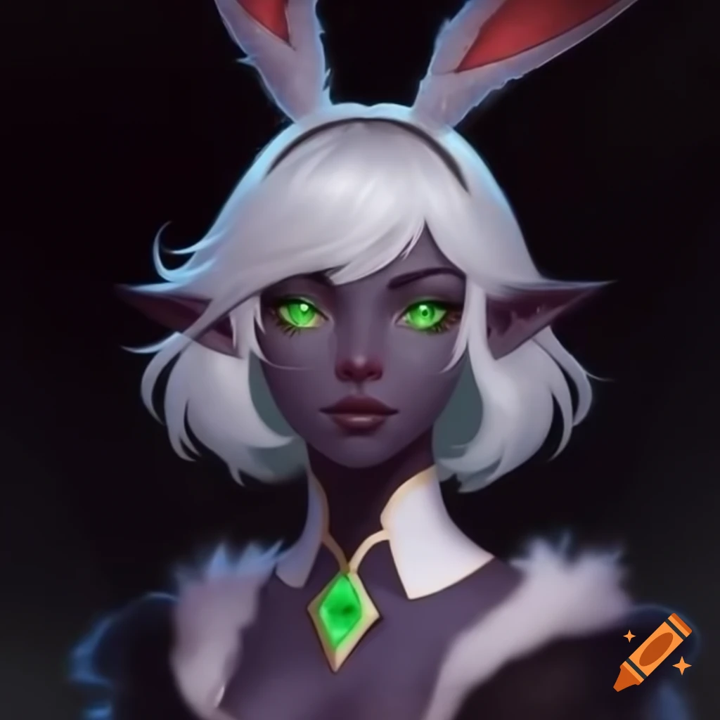 Viera woman with dark skin and emerald eyes showcasing a stylish blonde ...