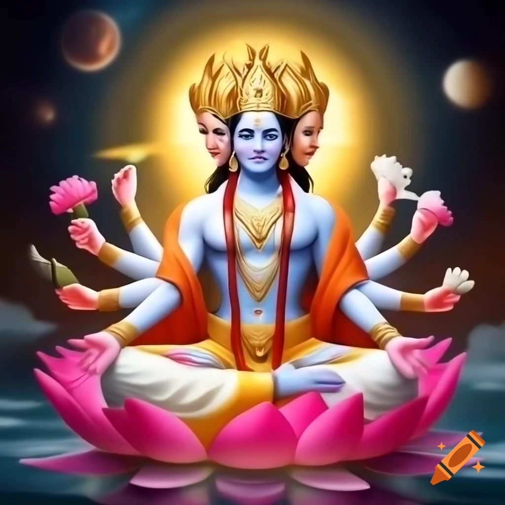 Celestial Swarga Loka scene with Indra in golden skies and soft clouds ...