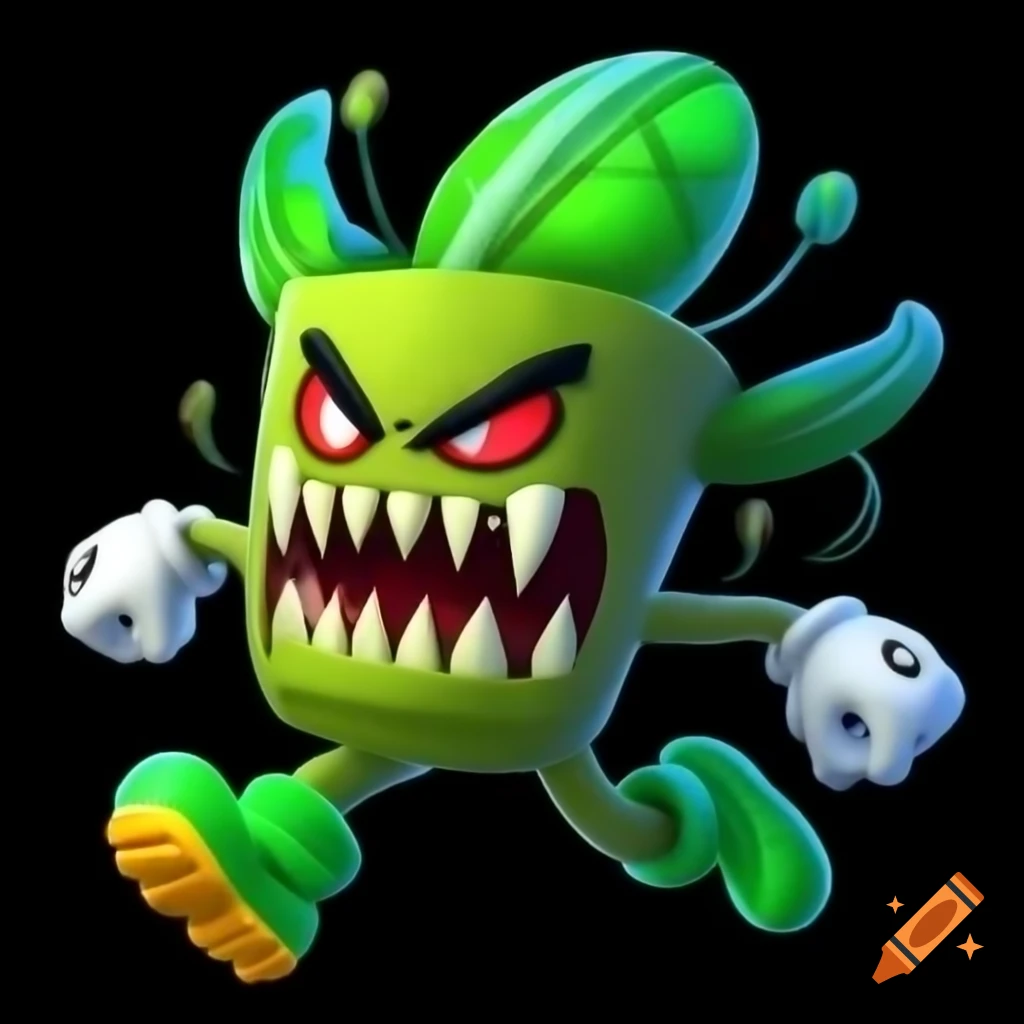 Cartoonish menacing carnivorous plant running after football in playful ...
