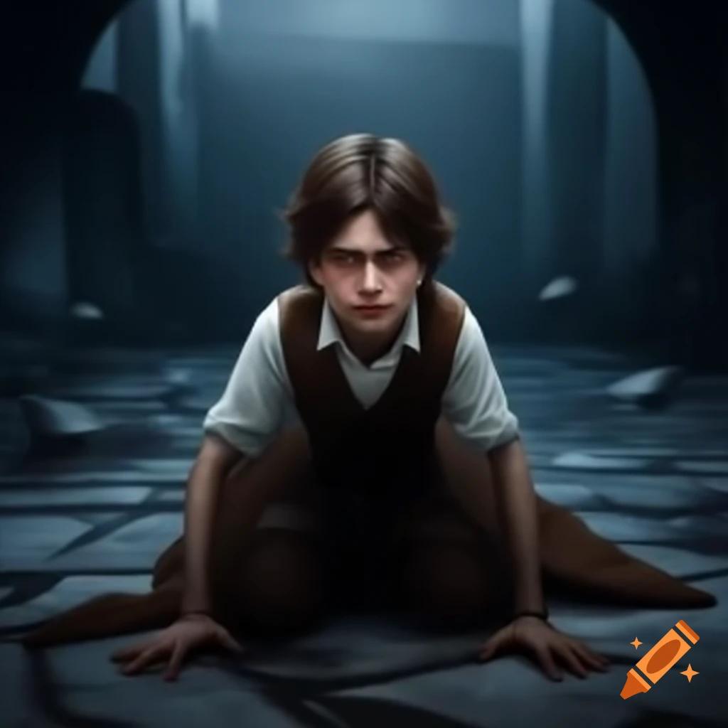 Terrified young man in victorian outfit waking up on cold stone floor ...