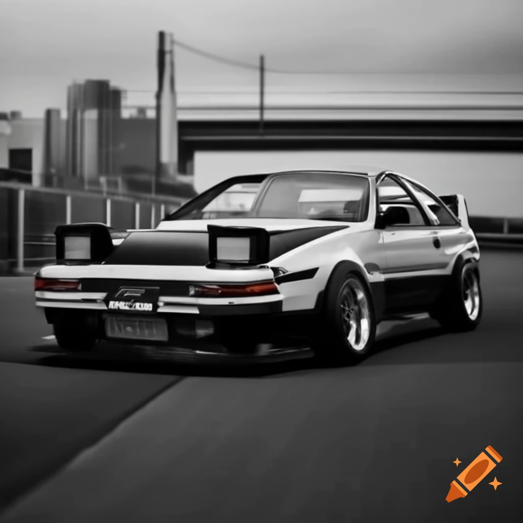 Realistic black and white photo of Toyota AE86 Trueno with chrome ...