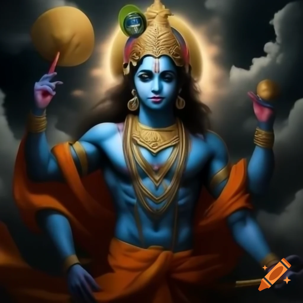 Young male hindu deity krishna depicted with calm demeanor on Craiyon