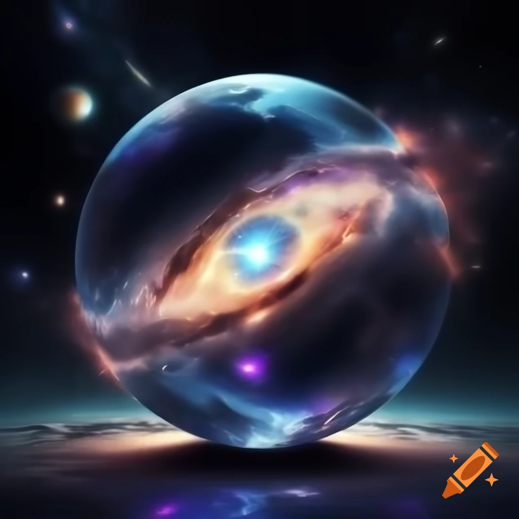 Surreal crystal sphere revealing galaxies and divine energy, hyper ...