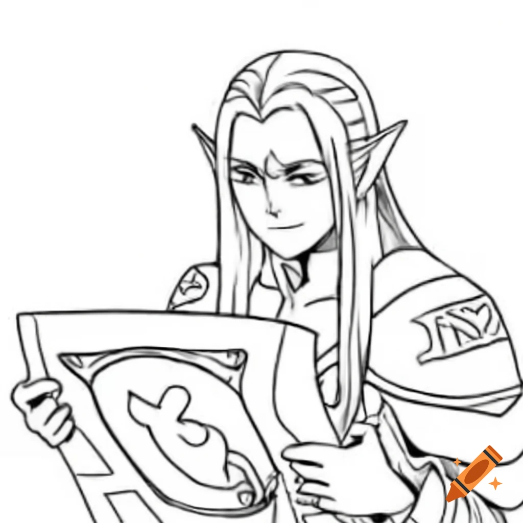 Lineart of Lord of the Rings ranger elf holding a map with a concerned ...