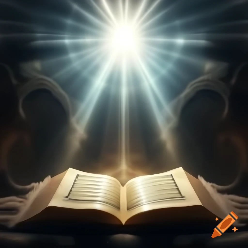 Beautiful visuals of ancient scrolls and light rays symbolizing divine ...