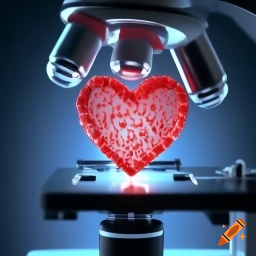 Abstract representation of heart and love viewed under a microscope on ...