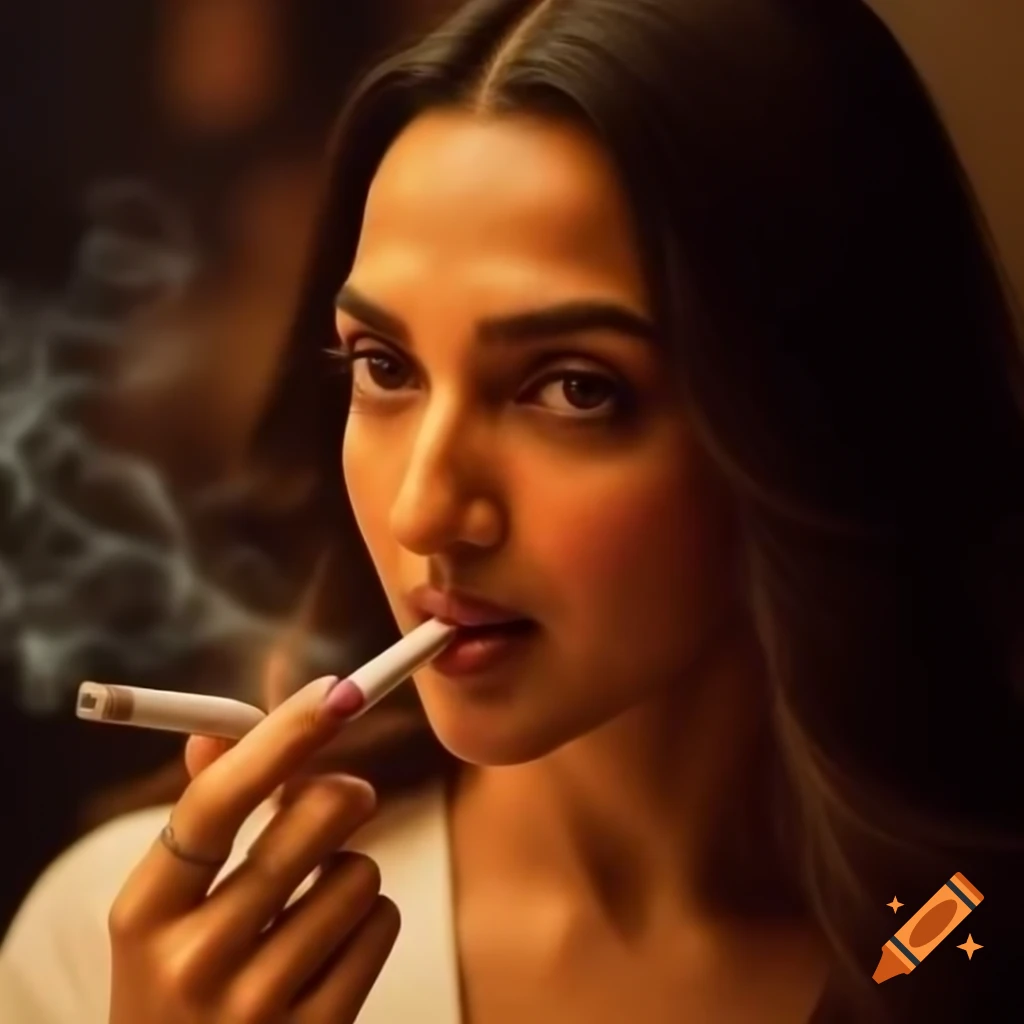 Bollywood actress Kiara Advani smoking cigarette with attitude on Craiyon