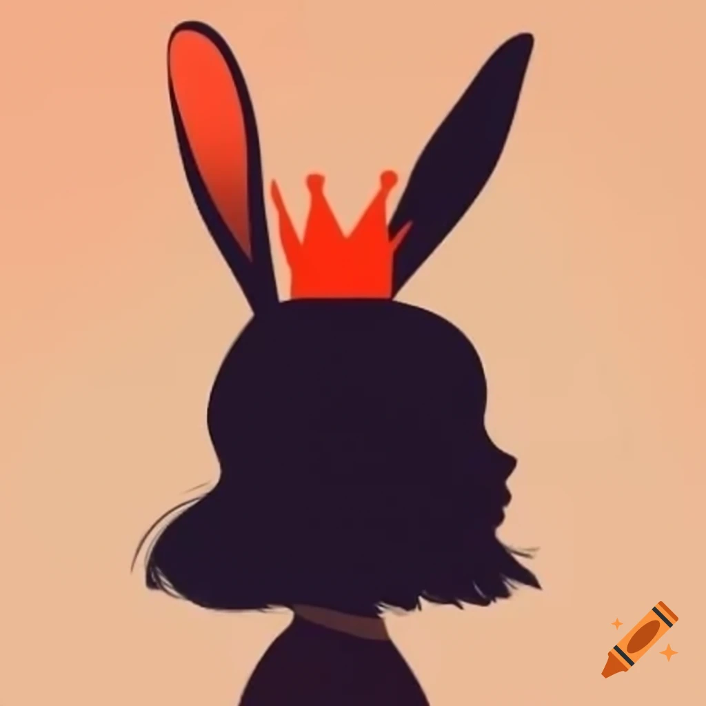 Proud girl rabbit side profile with a queen crown, silhouette or ...