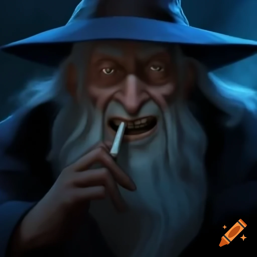 Wizard with missing teeth smoking a cigarette on Craiyon