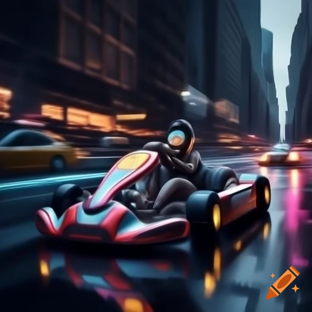 Realistic Princess Peach driving futuristic go-kart with pink ...