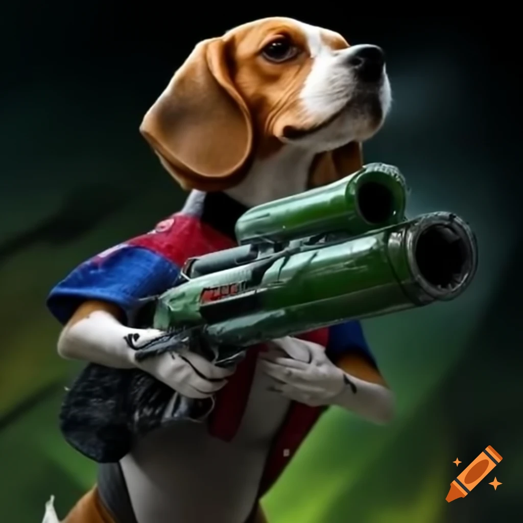 Beagle space ranger using ray gun against an alien on Craiyon