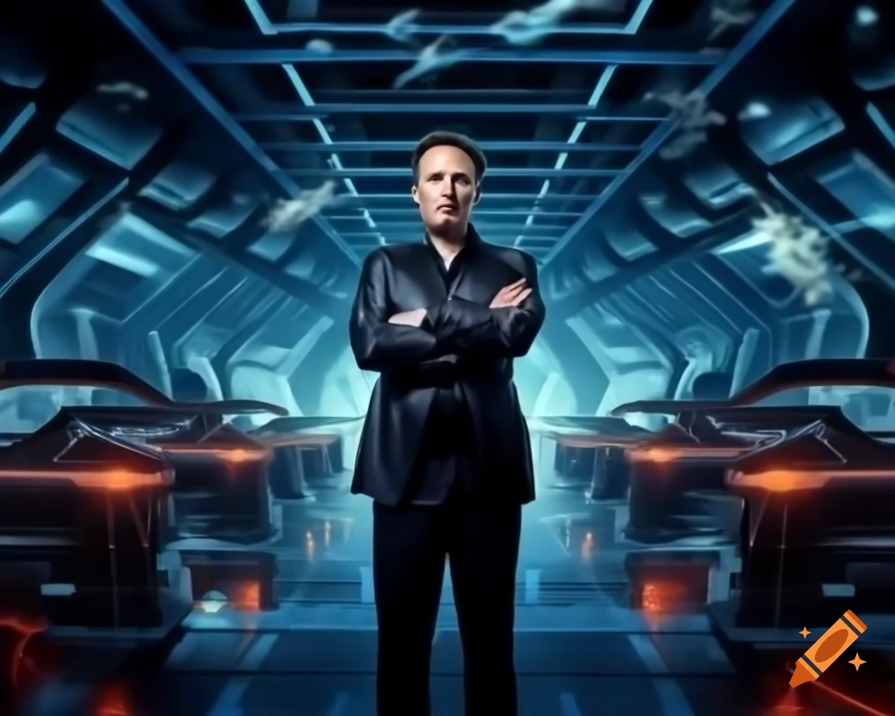 Futuristic scene of elon musk in high-tech laboratory with innovations ...