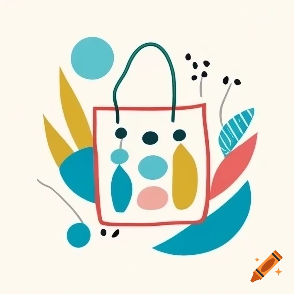 Minimalist tote bag design with abstract shapes and nature elements on ...