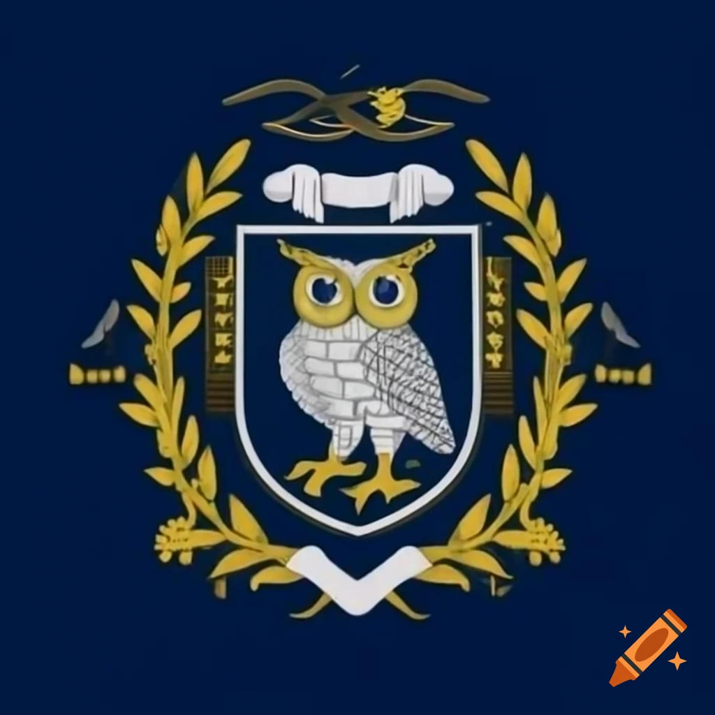 Heraldic coat of arms featuring silver owl and green turtle on Craiyon