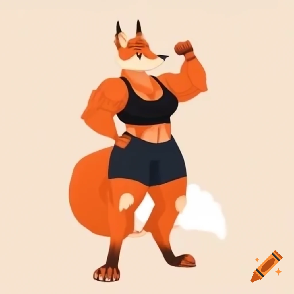 Muscular anthropomorphic fox girl in black tank top showcasing toned ...
