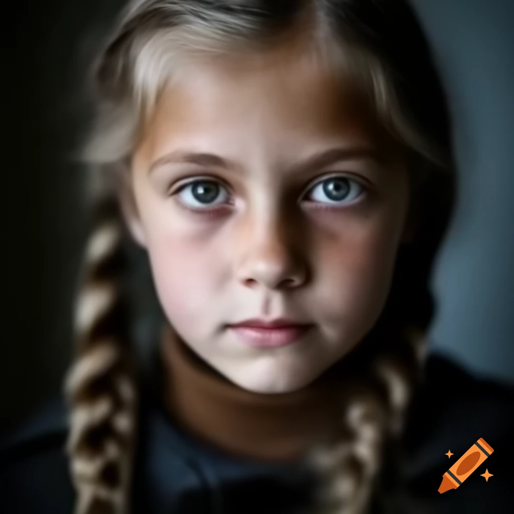 Close-up portrait of Finnish girl with braid and big brown eyes on Craiyon