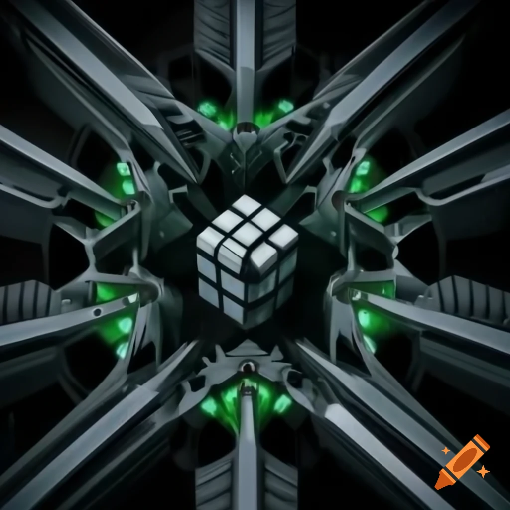 Futuristic architectural drawing featuring jumbo Rubik's cubes in ...