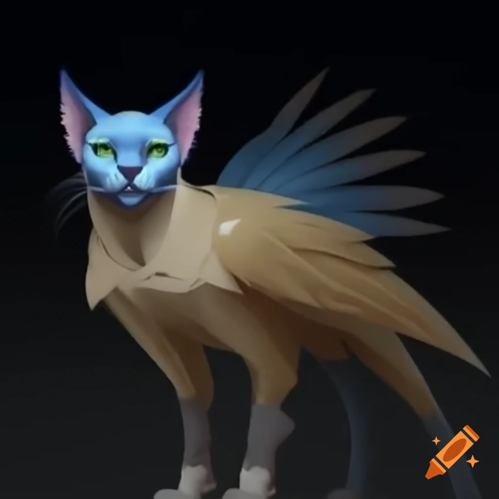 Griffin Cat with pointed peak and grey-blue ears, featuring distinct ...