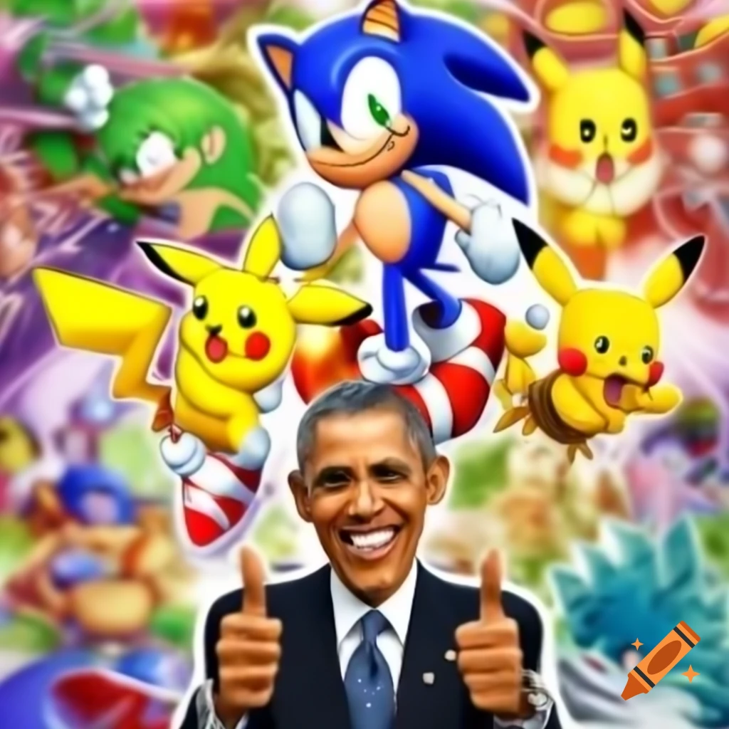 Obama smiling and giving thumbs up to Sonic-Pikachu hybrid creature on ...