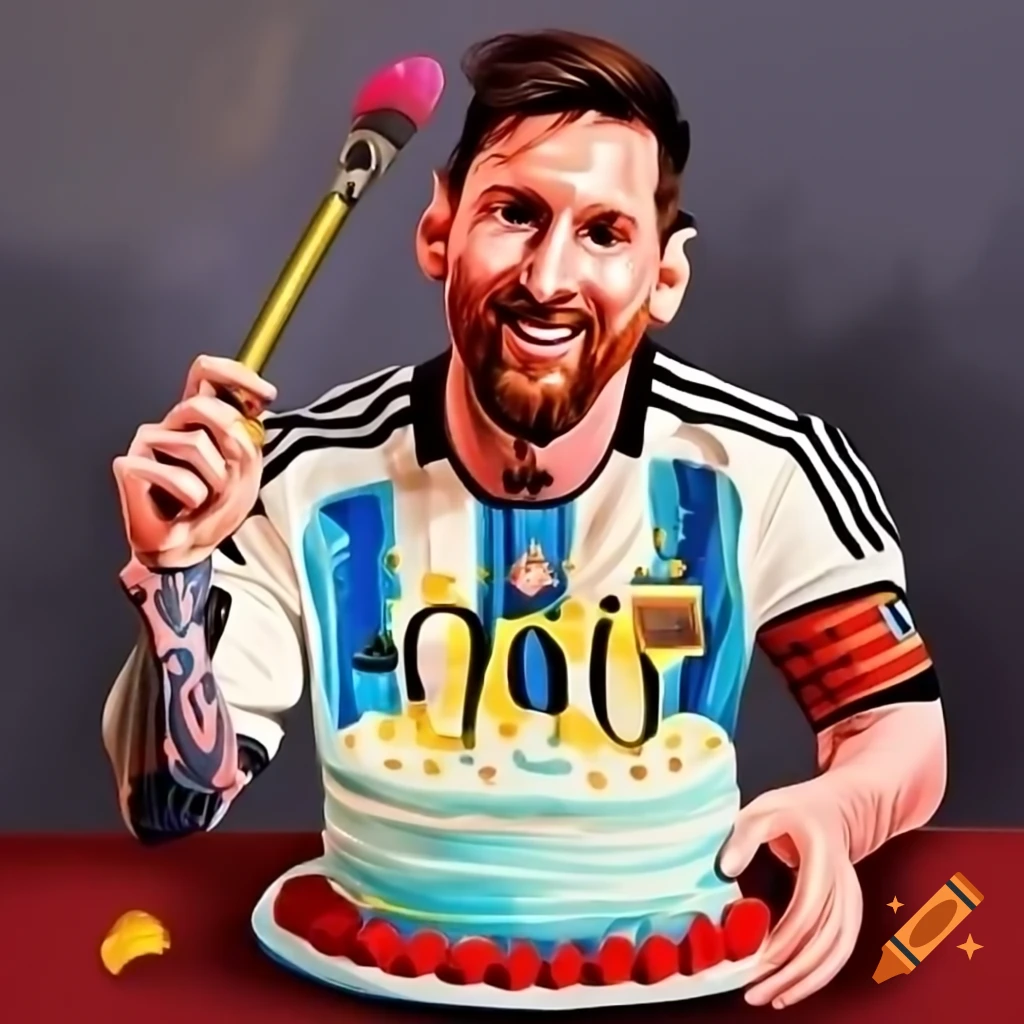 Lionel messi celebrating with birthday cake for tommy on Craiyon