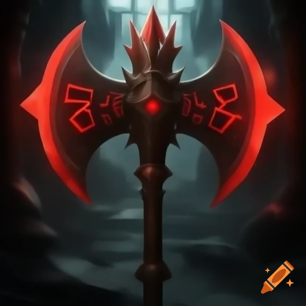 Ancient battle-axe with glowing crimson runes, symbolizing ominous ...