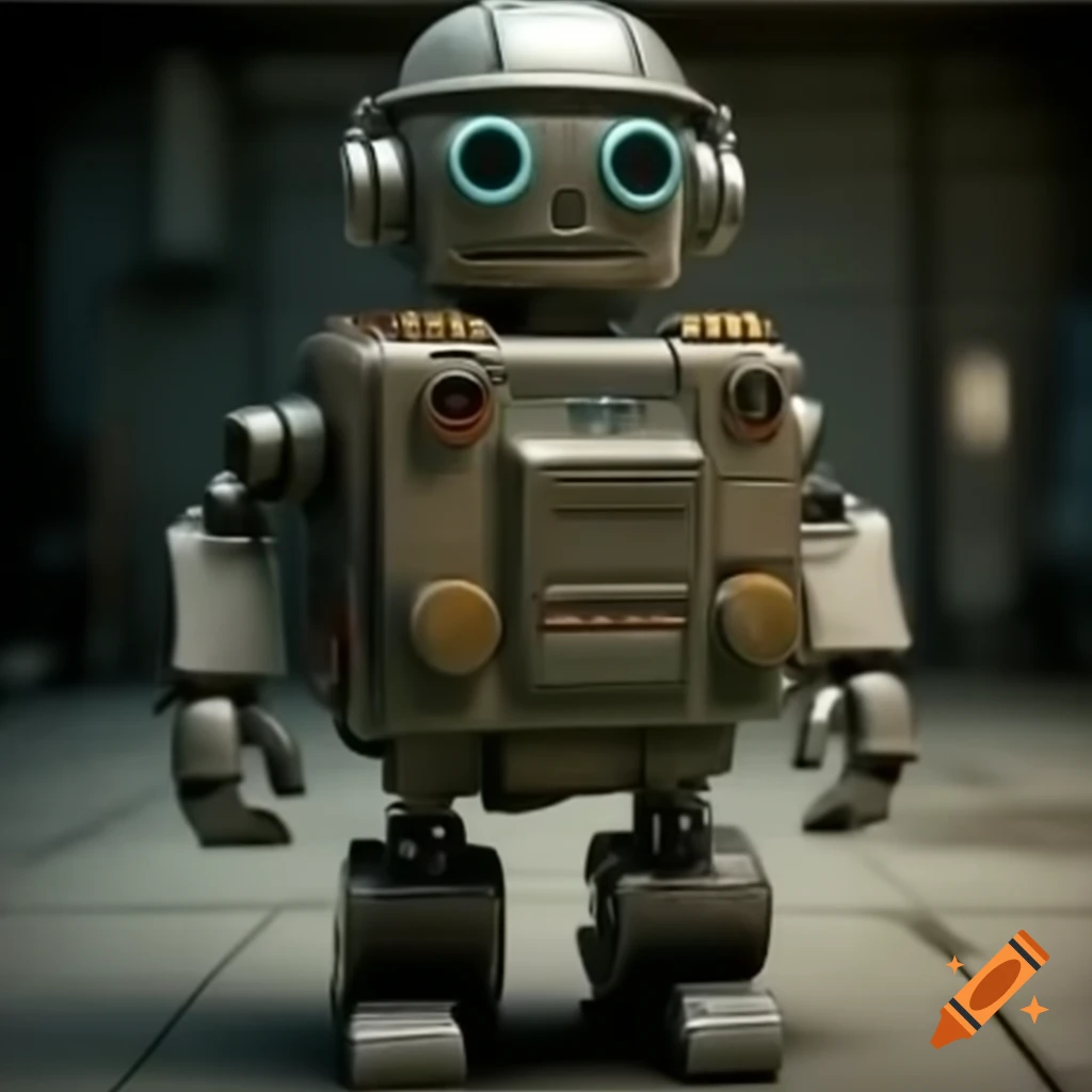 Retro futuristic robot with hard hat and cassette deck chest on Craiyon