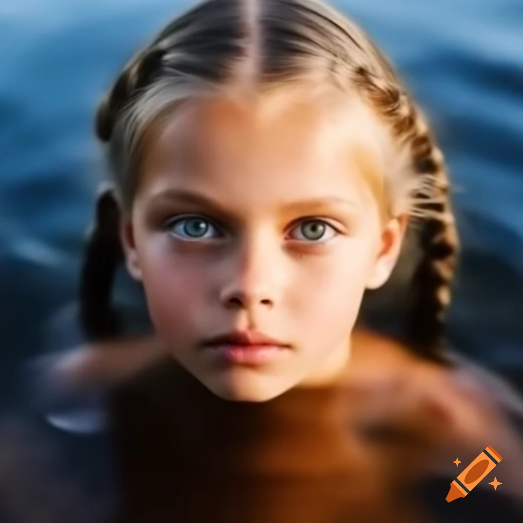 Close-up portrait of Finnish girl with braid and big brown eyes on Craiyon