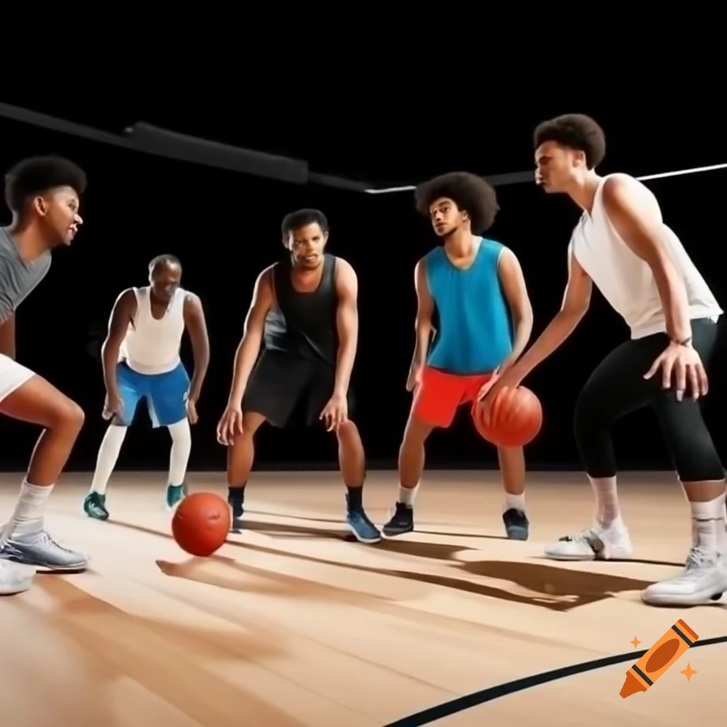 Basketball players practicing dribbling drills in training session on Craiyon