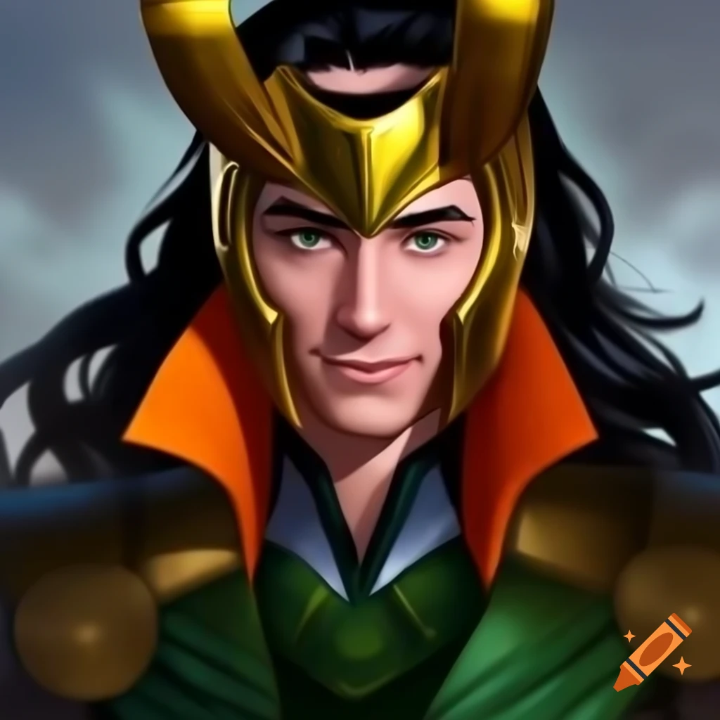 Realistic anime depiction of loki in asgardian attire with vibrant ...