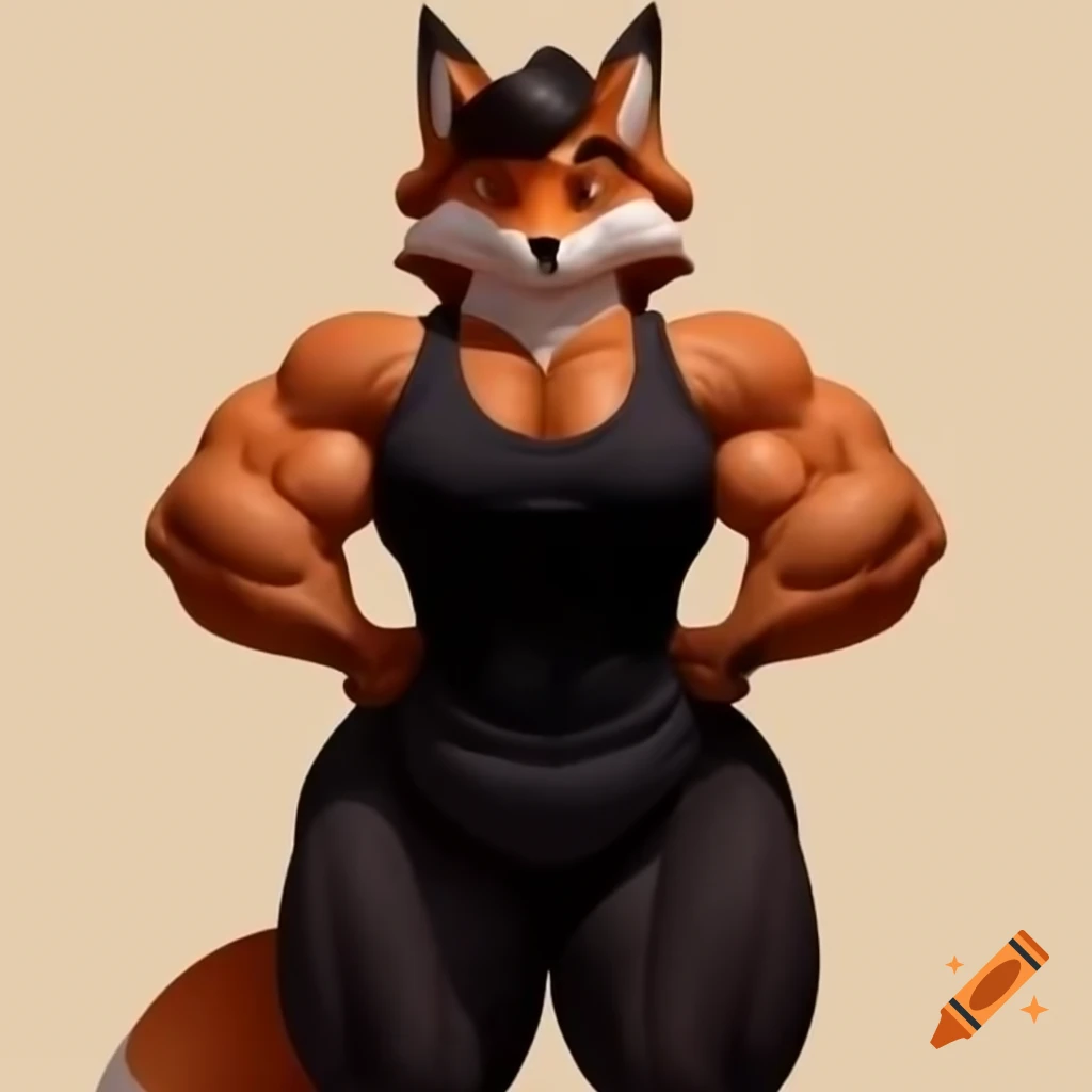 Muscular anthropomorphic fox girl in black tank top showcasing toned ...