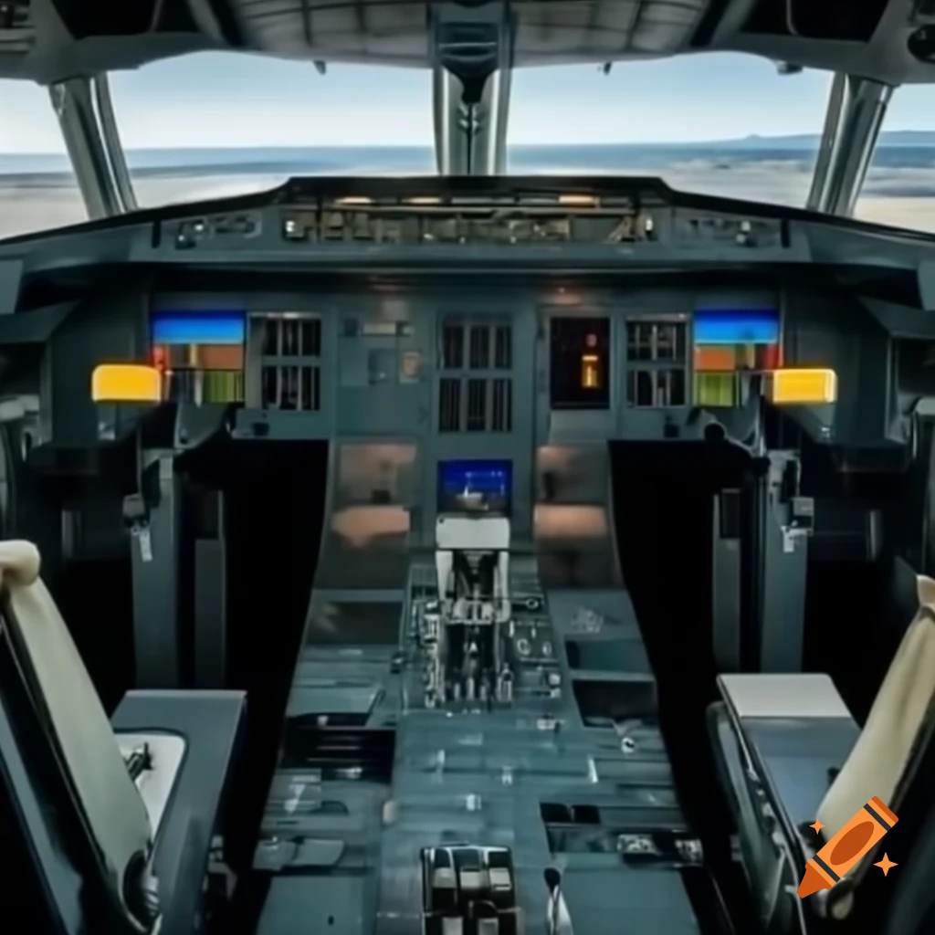 Airplane cockpit interior view on Craiyon