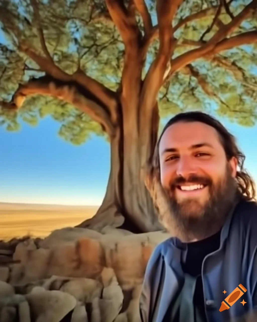 Bible prophet jonah taking a selfie with a tree on Craiyon