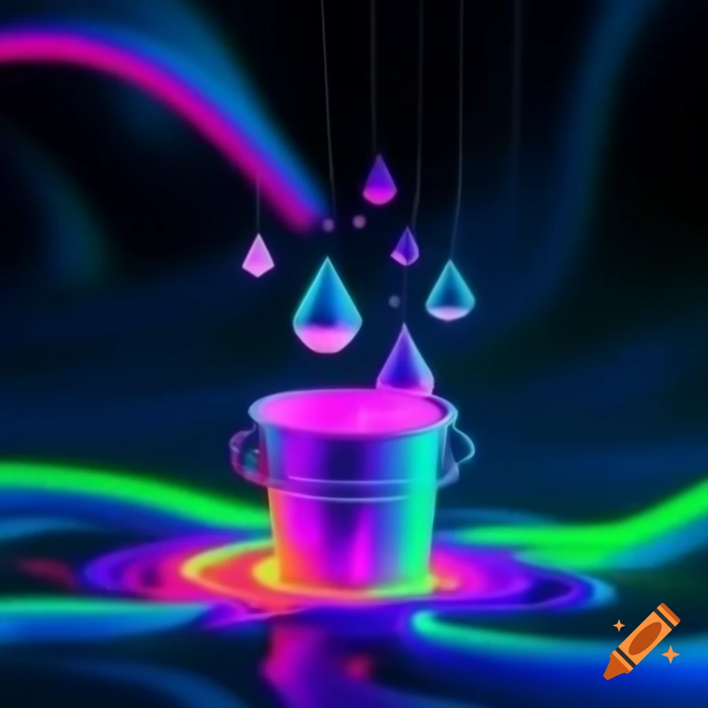 Neon colored pendulum falling into bucket in a swirling background ...