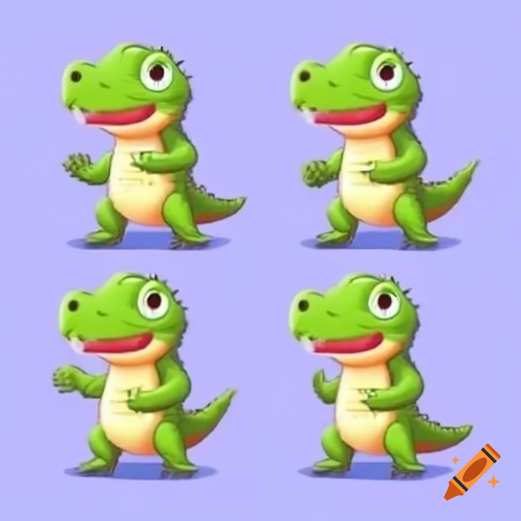 2D animated sprite sheet of charming reptile walking poses for games on ...
