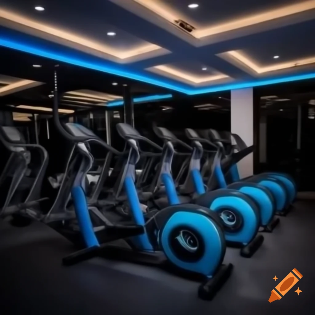 Modern fitness area in zenit sports center with cardio equipment and weight machines on Craiyon