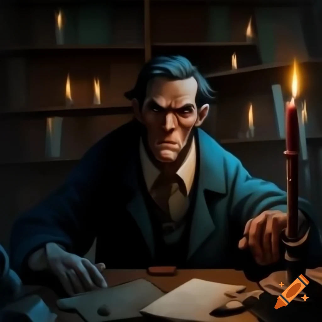 Isaac Newton in candle-lit room contemplating a metal needle on Craiyon