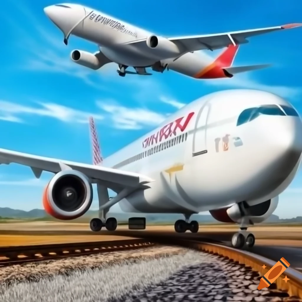 Commercial airplane adapted to run on railway track on Craiyon