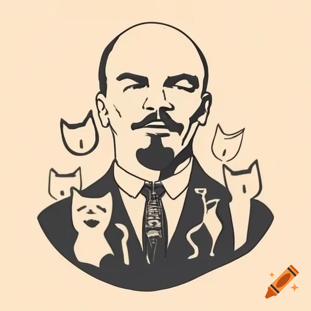 Abstract Dada artwork featuring Lenin with cats on Craiyon