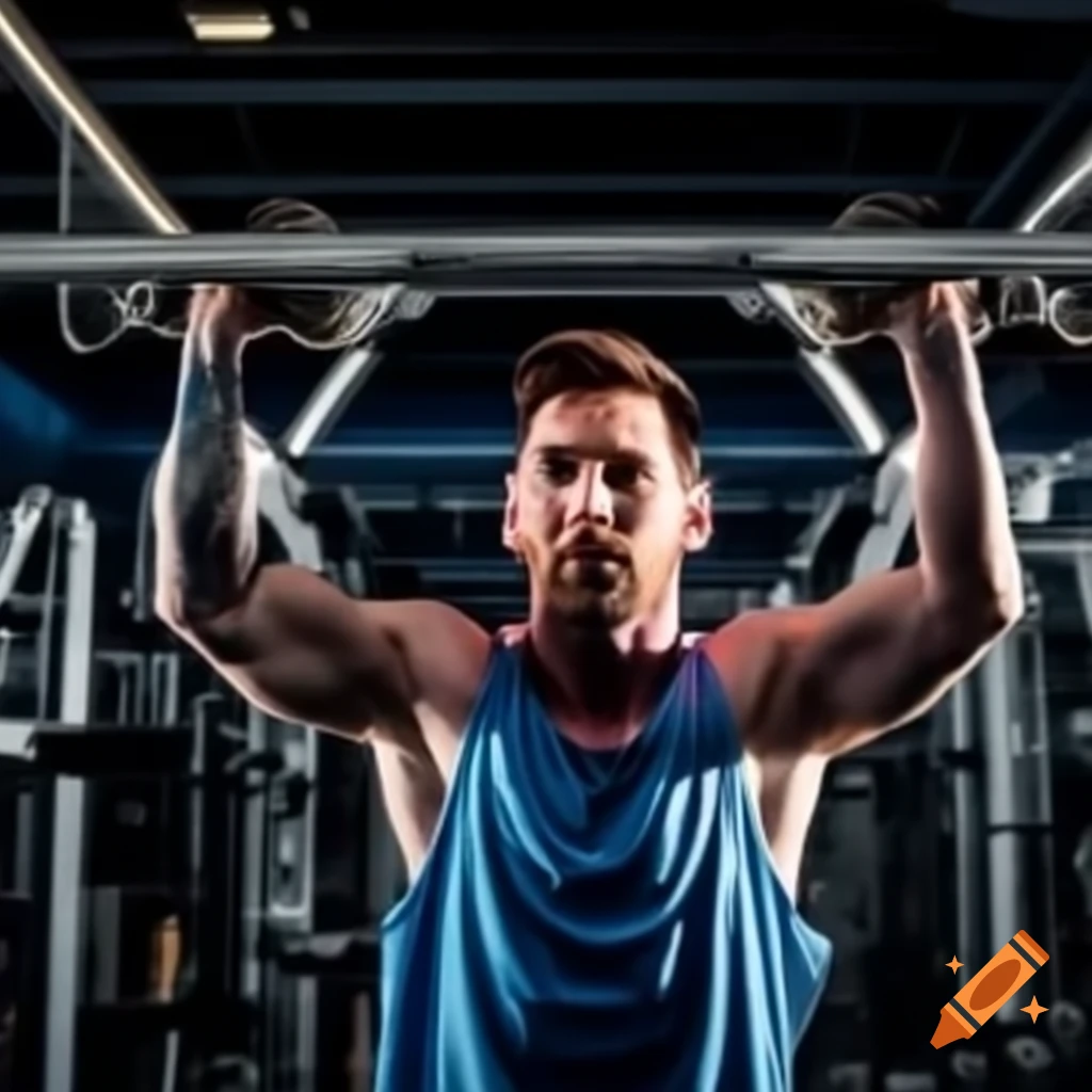 Lionel messi lifting 200kg in a gym on Craiyon