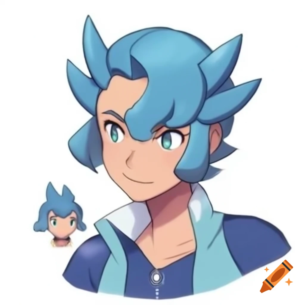 Dragon Pokémon trainer with blue and grey hair in Pokémon style artwork ...