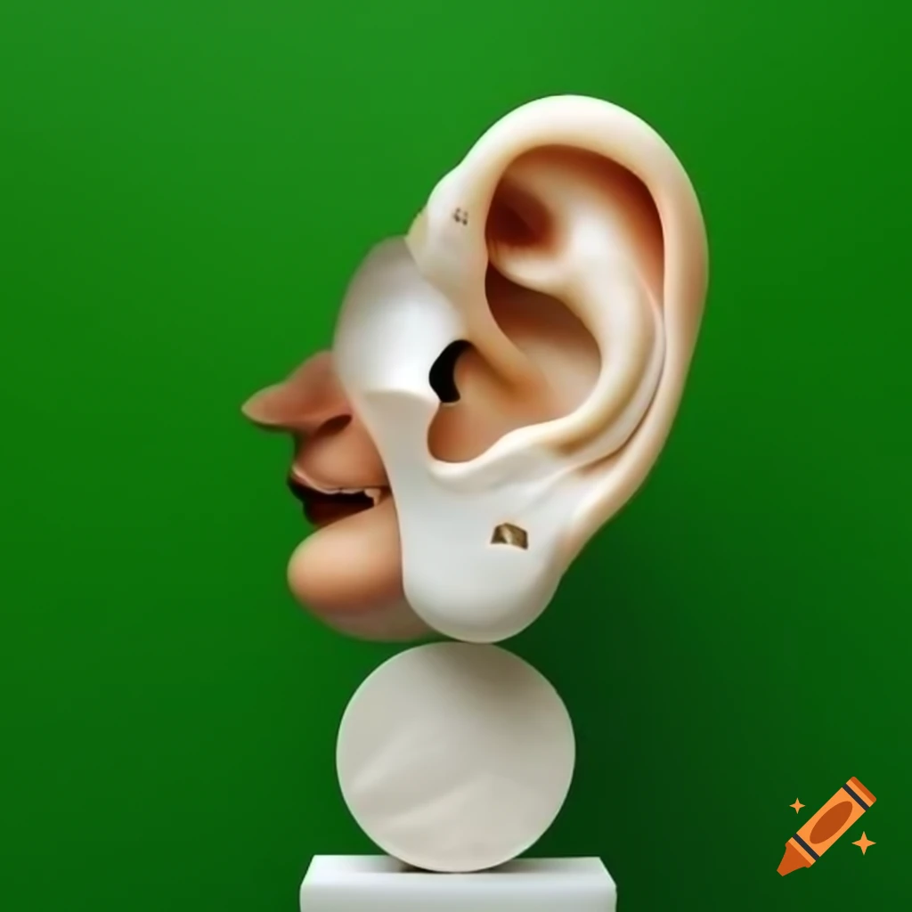 Detailed marble-like human ear against vibrant green backdrop on Craiyon