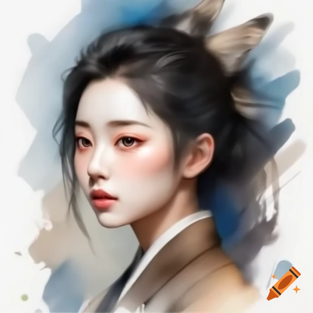 Intricate double exposure portrait of a Korean girl with fox features ...