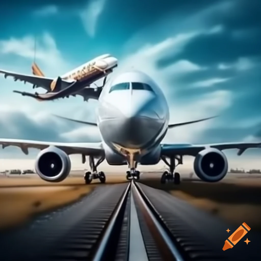 Commercial airplane adapted to run on railway track on Craiyon