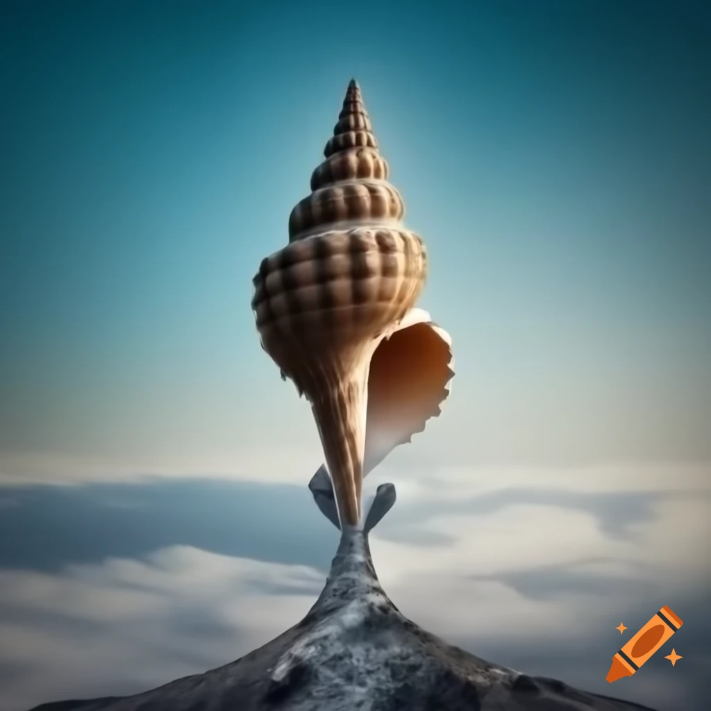 Seashell with spiral staircase winding around its edge on Craiyon