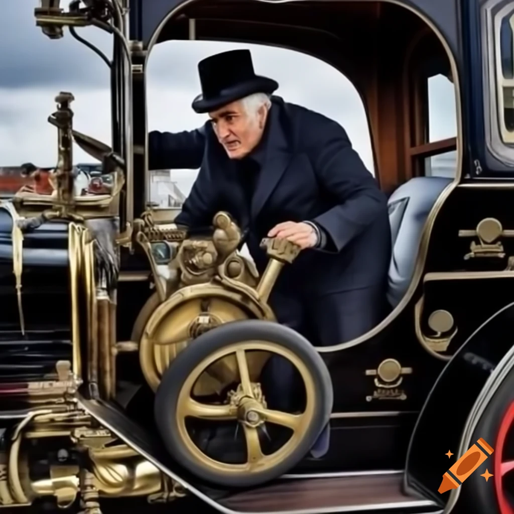 Jay Leno driving antique steam car showcasing brass and mechanics on ...