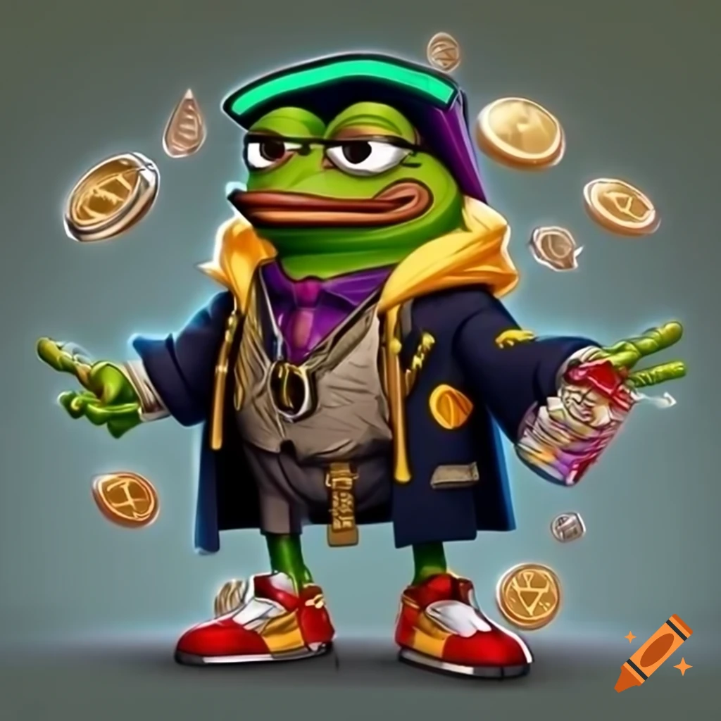 Collectible nft character featuring animated pepe frog with metallic ...