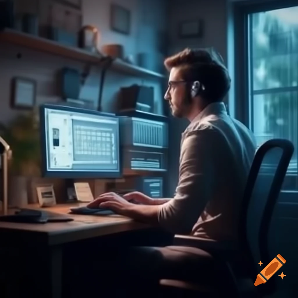 Remote employee starting elearning module for cybersecurity training in home office on Craiyon