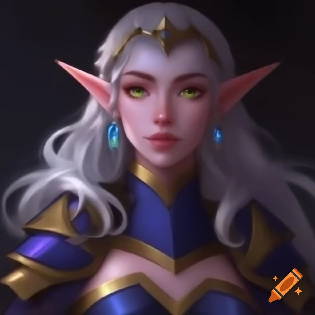 Half-elf female paladin in devotion attire on Craiyon