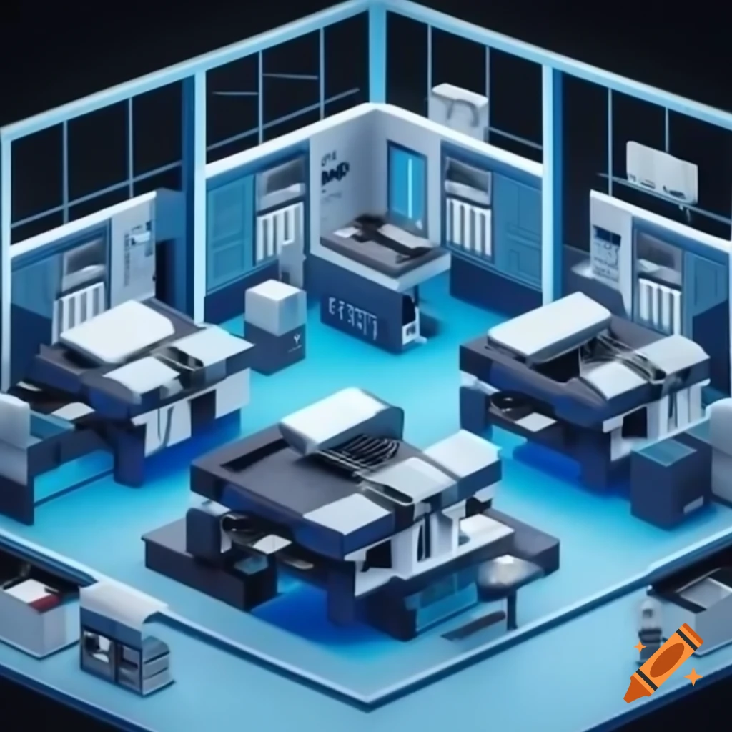 Modern digital printing press shop with high-tech design and ...