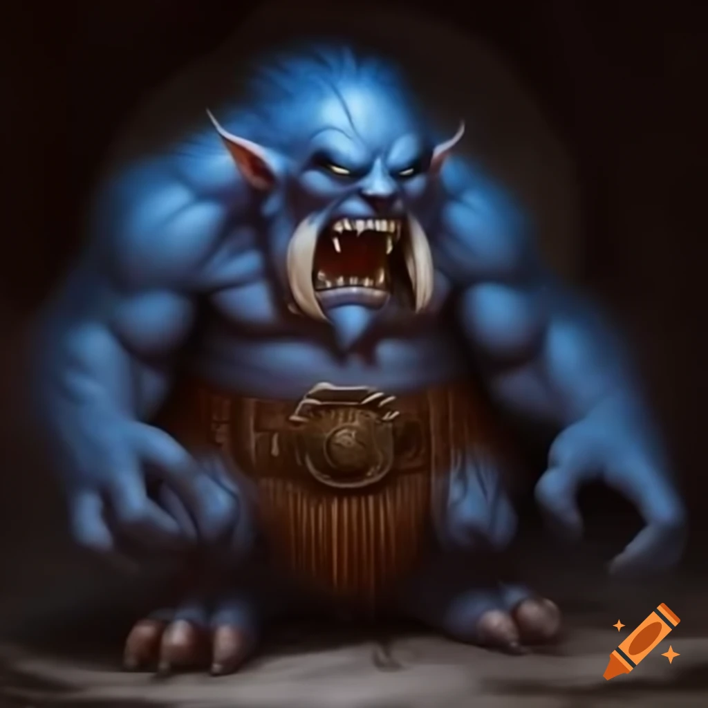 Imaginary blue-furred monster with one yellow and one purple eye in a ...